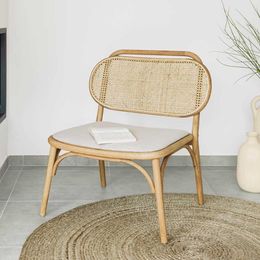 Pharao24.de Lounge Sessel in Beige Rattangeflecht und Ulme Massivholz