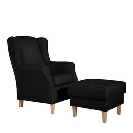 Pharao24.de Wohnzimmer Sessel in Schwarz und Buchefarben auch mit Hocker bestellbar