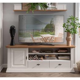 Pharao24.de Landhaus TV Sideboard in Eichefarben und Weiß 178 cm breit