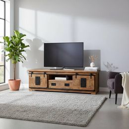 Pharao24.de TV Board TV Lowboard aus Mangobaum Massivholz mit 2 Schiebet&uuml;ren