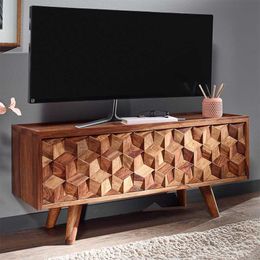 Pharao24.de TV Lowboard mit 3D Holz Front Sheesham Massivholz