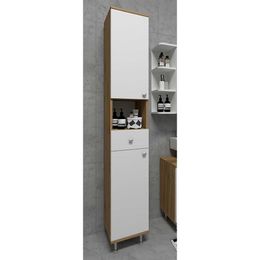 Pharao24.de Moderner Badezimmerhochschrank 30 cm breit Dreht&uuml;ren und Schublade