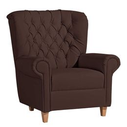 Pharao24.de Einzelsessel braun Chesterfield aus Kunstleder Vierfußgestell aus Holz