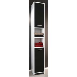 Pharao24.de Badhochschrank schmal in modernem Design Wei&szlig;-Schwarz