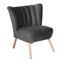 Pharao24.de Anthrazit Retro Sessel aus Samtvelours Vierfu&szlig;gestell aus Holz