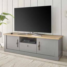 Pharao24.de Graues TV Sideboard im Landhausstil ein offenes Gerätefach