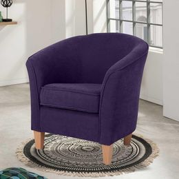 Pharao24.de Cocktailsessel in Violett Velours Vierfu&szlig;gestell aus Holz