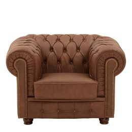 Pharao24.de Club Sessel Echtleder im Chesterfield Look Cognac Braun