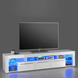 Pharao24.de Hochglanz TV Sideboard in Wei&szlig; LED Beleuchtung
