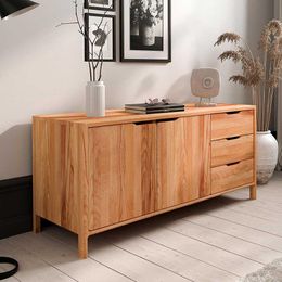 Pharao24.de Sideboard Kommode mit Massivholz Oberfl&auml;che ge&ouml;lt