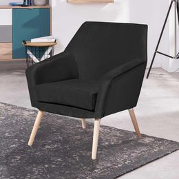 Pharao24.de Samtvelours Sessel schwarz im Retrostil 67 cm breit - 71 cm tief