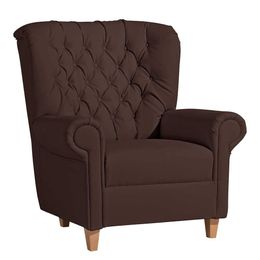 Pharao24.de Einzelsessel braun Chesterfield aus Kunstleder Vierfu&szlig;gestell aus Holz