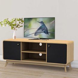 Pharao24.de TV Sideboard in Schwarz und Eichefarben Kabeldurchlass