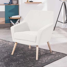 Pharao24.de Cremefarbener Sessel aus Velours und Buchenholz Retrostil