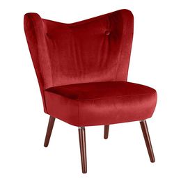 Pharao24.de Sessel Ziegel Rot im Retrostil Samtvelours und Massivholz