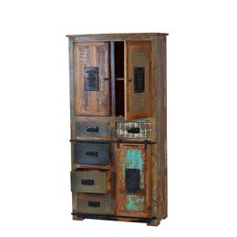 Pharao24.de Shabby Chic Hochschrank in Braun Bunt Recyclingholz