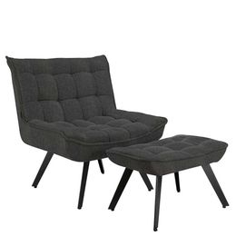 Pharao24.de Lounge Sessel in Anthrazit Webstoff Fu&szlig;hocker (zweiteilig)