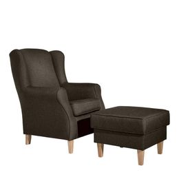 Pharao24.de Ohrensessel optional mit Hocker in Beigegrau 49 cm Sitzh&ouml;he