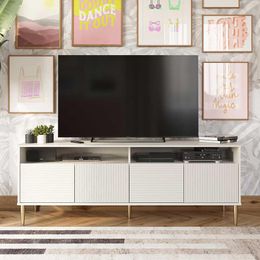 Pharao24.de TV Board im Skandi Design Taupe und Goldfarben