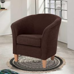 Pharao24.de Kleiner Cocktailsessel braun aus Velours 50 cm Sitztiefe