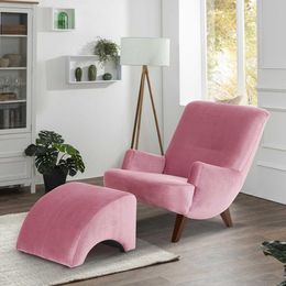 Pharao24.de Design Wohnzimmer Sessel in Rosa und Nussbaumfarben Samtvelours