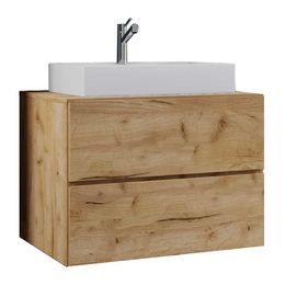 Pharao24.de Waschtisch in Holzoptik mit zwei Schubladen Push to open Funktion