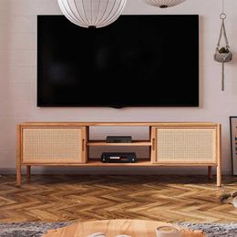 Pharao24.de Unterschrank Fernseher aus Wildbuche Massivholz und Rattan 64 cm hoch