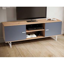 Pharao24.de TV Sideboard Lowboard in Grau und Eichefarben
