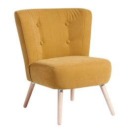 Pharao24.de Retrostil Cocktailsessel in Maisgelb Velours Buchefarben