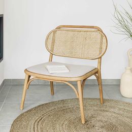 Pharao24.de Lounge Sessel in Beige Rattangeflecht und Ulme Massivholz