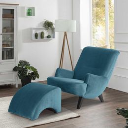 Pharao24.de Kaminsessel Petrol Samtvelour in modernem Design Vierfu&szlig;gestell aus Holz