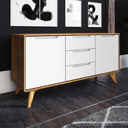 Pharao24.de Wohnzimmer Sideboard in Wei&szlig; und Wildeiche modern