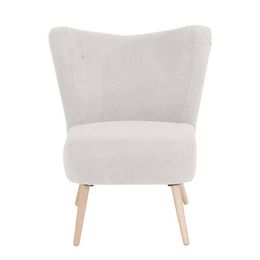 Pharao24.de Wohnzimmersessel Creme Retro aus Velours Buche Massivholz