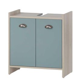 Pharao24.de Waschtischschrank modern in Hellblau und Eiche hell Dreht&uuml;ren