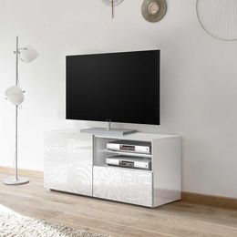 Pharao24.de TV Board in Wei&szlig; Hochglanz Siebdruck verziert