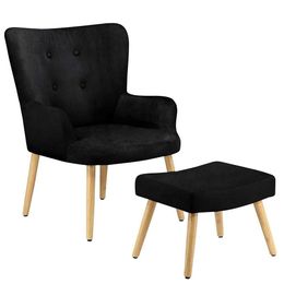 Pharao24.de Samt Wohnzimmersessel in Schwarz und Eichefarben Skandi Design (zweiteilig)