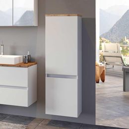 Pharao24.de Design Bad Hochschrank in Wei&szlig; und Wildeiche Optik 40 cm breit