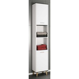 Pharao24.de Badezimmerhochschrank schmal in Wei&szlig; und Anthrazit 181 cm hoch