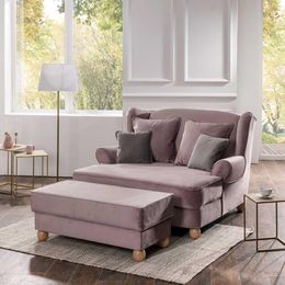 Pharao24.de XXL Sessel Rosa aus Samtvelours optional mit Hocker bestellbar