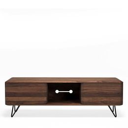 Pharao24.de Retro TV Sideboard aus Nussbaum Massivholz Metall