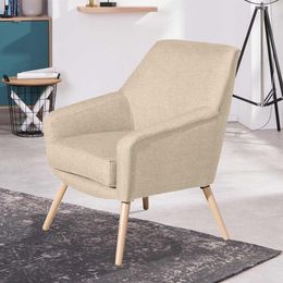 Pharao24.de Wohnzimmer Sessel in Beige aus Flachgewebe Buche Massivholz