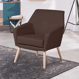 Pharao24.de Brauner Wohnzimmer Sessel im Retrostil Kunstleder und Buche