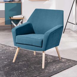 Pharao24.de Kleiner Retro Sessel in Petrol Bezug aus Velours