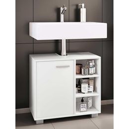 Pharao24.de Wei&szlig;er Waschtischschrank in modernem Design Dreht&uuml;r und offenen F&auml;chern