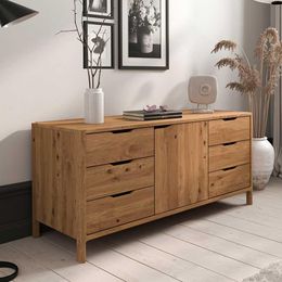 Pharao24.de Sideboard Kommode mit Massivholz Oberfl&auml;che und Griffl&ouml;chern