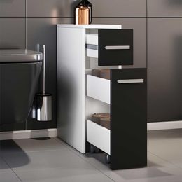 Pharao24.de Badseitenschrank modern in Schwarz und Wei&szlig; zwei Schubladen