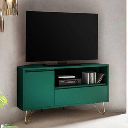 Pharao24.de Eck Fernseher Schrank in Gr&uuml;n und Goldfarben Klappe