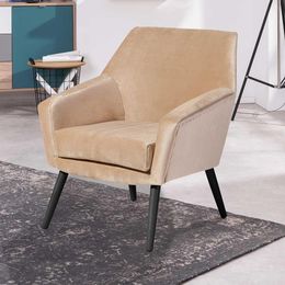 Pharao24.de Kleiner Sessel Retrostil in Beige Samtvelours Schwarz