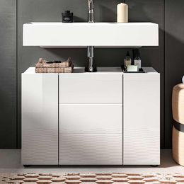 Pharao24.de Waschtischschrank weiss mit drei Dreht&uuml;ren modernem Design