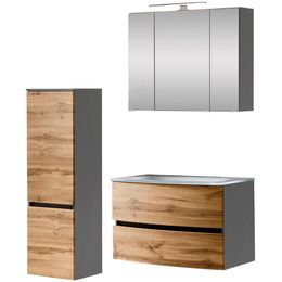 Badezimmer-Set Welltime "Kaunas", grau (wotaneiche, grau), B:120cm H:200cm T:49cm, Kastenm&ouml;bel-Sets, bestehend aus Waschtisch-Set mit Midischrank, Breite 120 cm